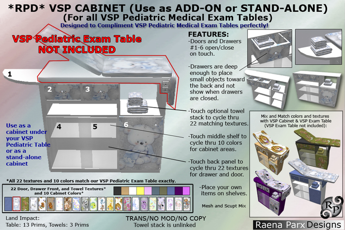 Second Life Marketplace - VSP CABINET (Use as ADD-ON or STAND-ALONE) - For all VSP Pediatric ...